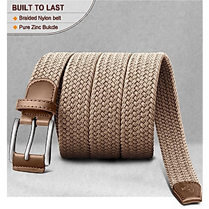 BULLIANT Stretch Belt Men,Mens Gift Woven Braided Web Belt 1 3/8 for Golf Casual Pants Shirts Jeans(Beige,30"-34" Waist Adjustable)