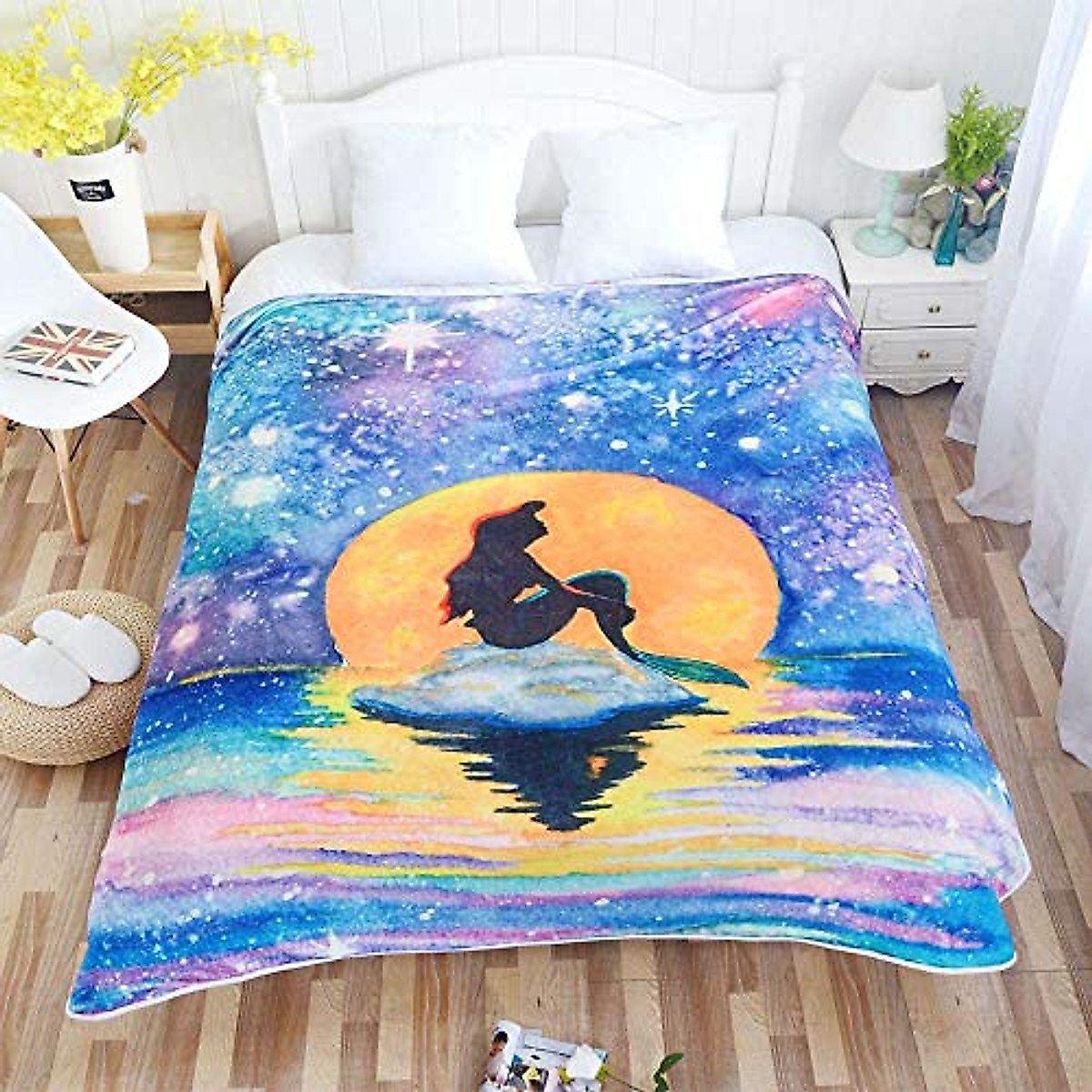ENCOFT Flannel Bed Blanket Full Size for Couch Sofa and Bed, Soft Galaxy Mermaid Throw Blanket