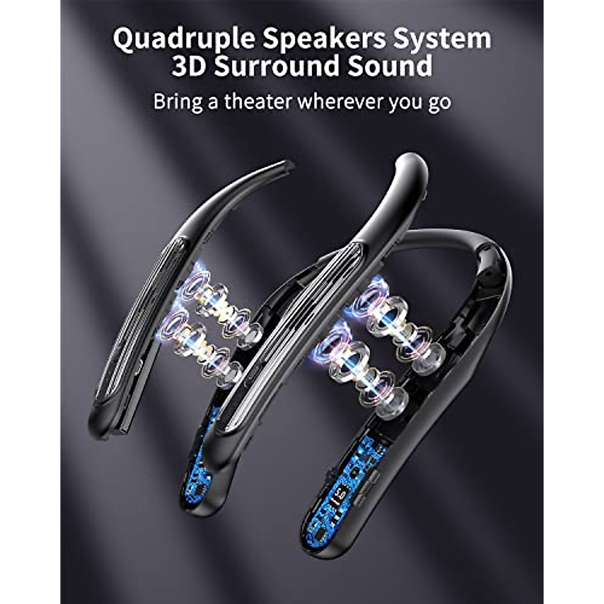 Neckband Bluetooth Speakers，BBH-939 Portable Bluetooth Speakers Wireless Wearable Speaker CVC 8.0 Noise Cancelling 3D Surround Sound Personal Sport Speaker with Mic for Home&Outdoor (Black 2023)