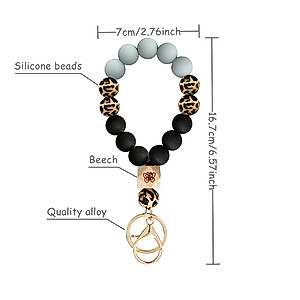 Poagoep Silicone Key Ring Bracelet Beaded keychain Wristlet Beaded Bangle Wristlet Keychain House Car Keys for Women(Leopard)