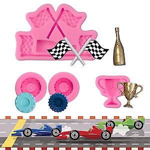 Race Car Silicone Molds, 3D Round Tire Fondant Mold, Truck Wheel Shape Silicone Mold, Racing Car Chocolate Candy Mold Baking Mold Cupcake Topper Decoration for DIY Boy Birthday Clay Resin Crafting