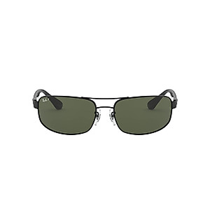 Ray-Ban Men's RB3445 Rectangular Sunglasses, Black/Polarized Dark Green, 64 mm