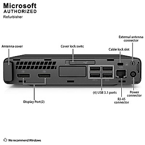 HP ProDesk 600 G3 Desktop Mini, Intel Quad Core i5-7500T 2.7GHz, 8GB DDR4, 1TB, WiFi, BT, DP, Windows 10 Pro 64 Bit - Multi-Language Support English/Spanish/French