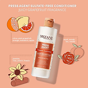 Mizani Press Agent Thermal Smoothing Sulfate-Free Conditioner, Pink Grapefruit, juicy Mandarin with a floral medley of Jasmine, Rose & Freesia, ending on notes of Musk & Wood., 8.5 fl. oz