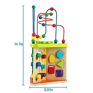 ACOOLTOY Wooden Activity Cube 5 in 1, Baby Activity Center for Boys and Girls 1,2,3 Years Old