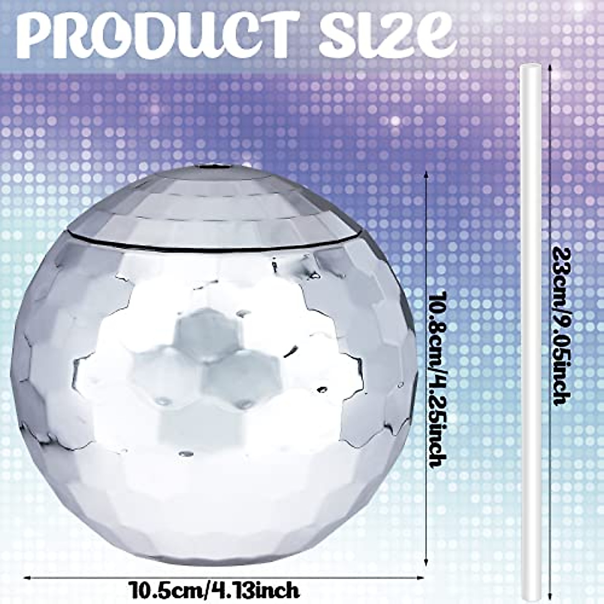 Ujuuu 6Pcs Disco Ball Cups Tumbler Disco Flash Ball Cocktail Cup Silver Spherical Cup with Lid and Straw Wine Glass Drinking Syrup Tea Bottle for Nightclub Bar Party,16oz