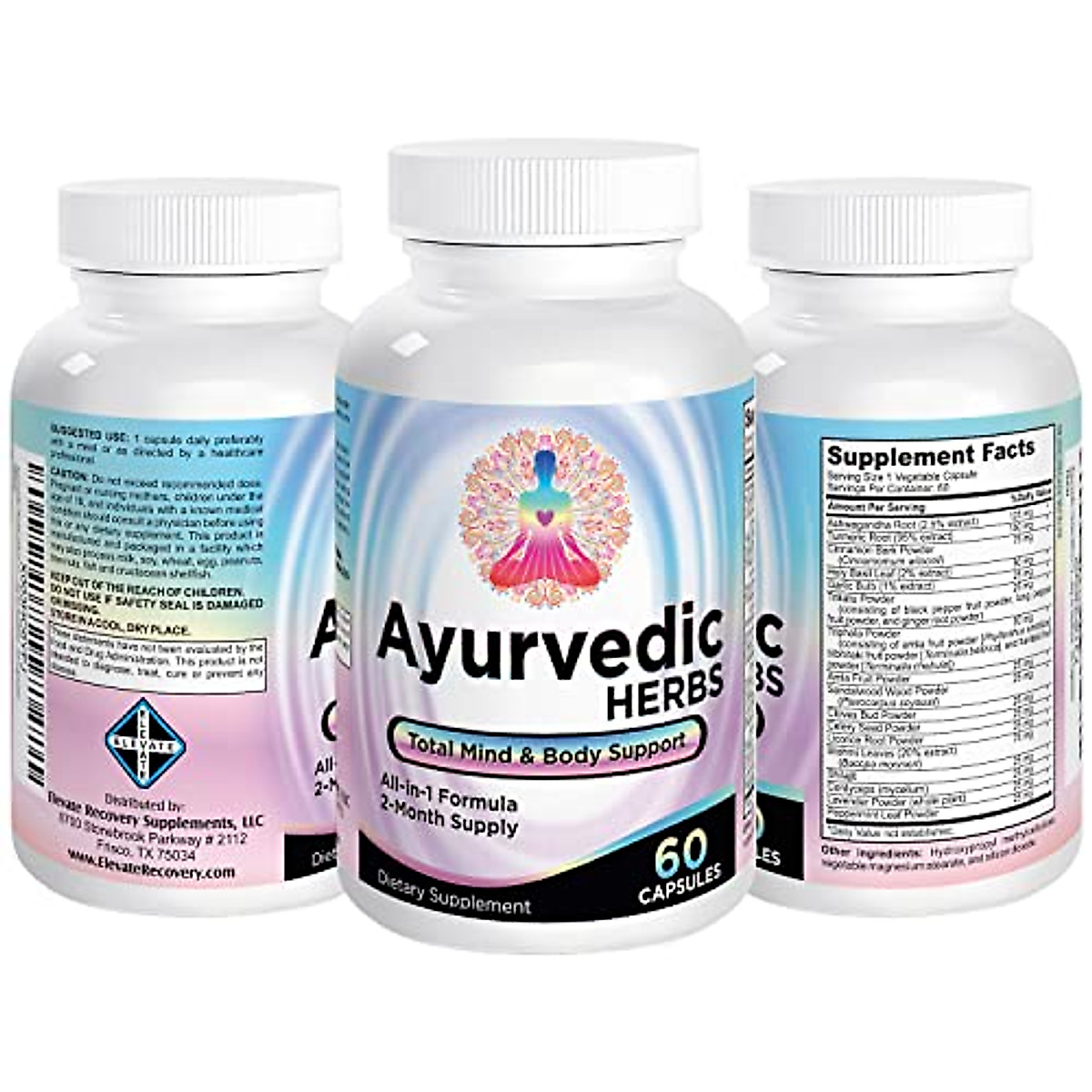 Ayurvedic Herbs (All-in-1) Supplement 2-Month Supply - Ayurveda Mind, Body & Spirit Herbal Blend Complex with 17 Active Ingredients - Natural Ayurvedic Supplements - Easy to Swallow - 60 Capsules