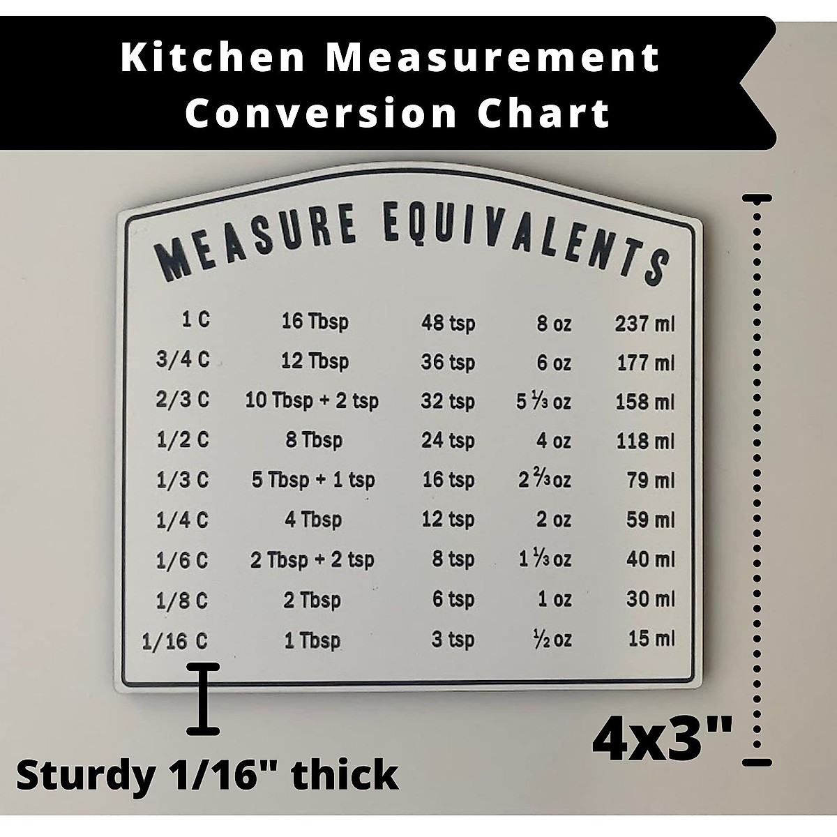Kitchen Baking Measurement Conversion Chart Magnet | Must have for any Chef | Cups Teaspoons Tablespoon Ounces and Milliliters | Magnetic Cooking Chart Equivalents