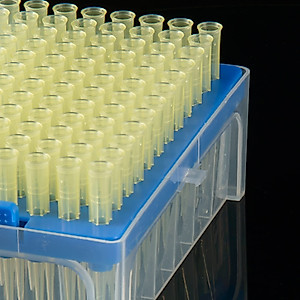 Eowpower 10Boxs 960Pcs Yellow 200ul Pipettor Universal Pipette Tips - Racked, Non-Pyrogenic DNAse/RNAse Free, 96 Tips/Rack