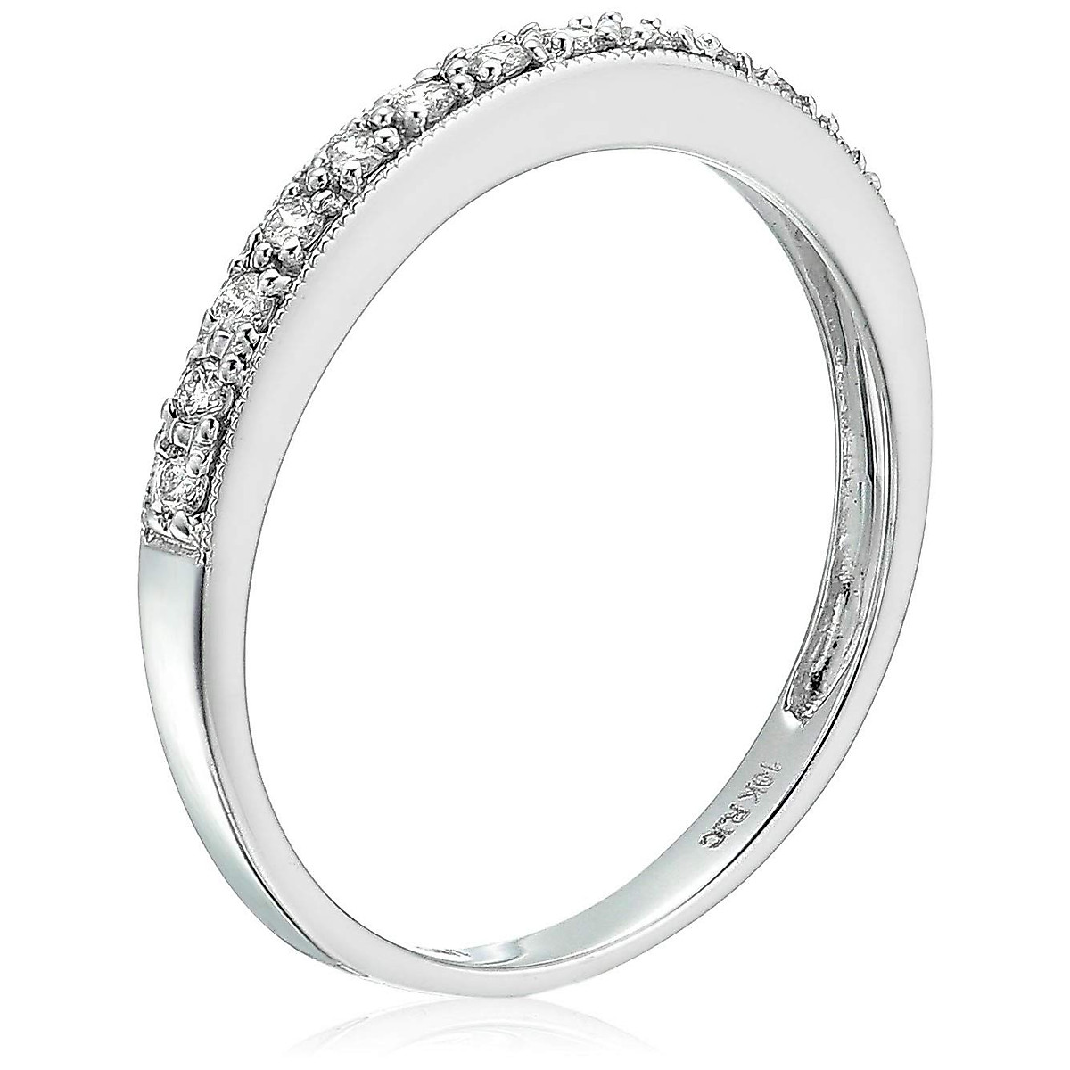 Vir Jewels 1/6 carat (ctw) Diamond Wedding Anniversary Band for Women, Half Eternity Petite Round Diamond Engagement Ring 10K White Gold Prong Set with Milgrain 0.16 cttw, Size 7