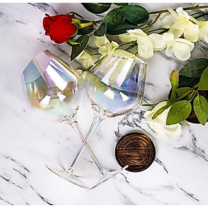 Luxrify Enhance Your Wine Experience Iridescent Wine Glasses - Premium Quality, Unique Design at Rim, Long Stemware, Hand-Blown & Perfect for Wine Lovers, Colored Stemware (Set Of 4)