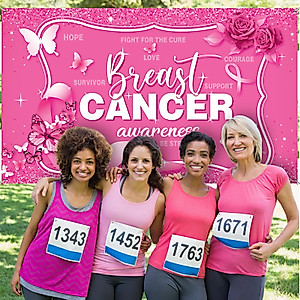 Tiamon Breast Cancer Awareness Backdrop Decorations Banner, Pink Ribbon Hope Party Survivor Party for Photography Background Pink Ribbon Walk Charity Party Supplies, 43.31 x 72.83 Inch (Pink, White)