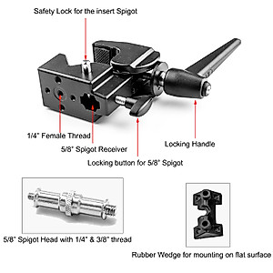 PHOCUS Multi-Function Super Clamp with Standard Stud for Photography Studio Video Camera Lighting