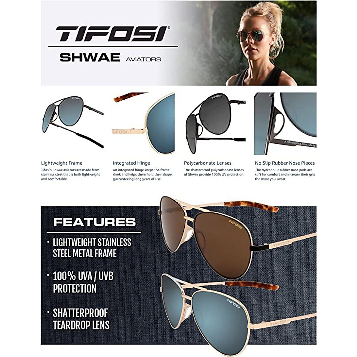 Tifosi Optics Shwae Aviator Sunglasses (Gold, Pink Mirror)