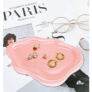 Ceramic Jewelry Dish for Women, Jewelry Tray Trinket Dish Vanity Tray, Cloud Jewelry Plate, Watch Keys Tray Ring Dish Holder for Mother's Day/Christmas/Thanksgiving/BirthdayGift, Spotted Pink
