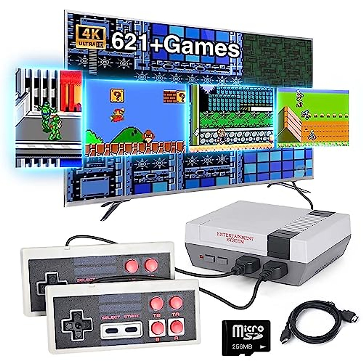 Feliexez 1080P Retro Game Console, Gaming Consoles with 621 Built-in Old Games, Game Console Emulator TF Card Slot for Game Saves & Download, 8-Bit Plug &Play Video Game System for Kids&Adults as Gift