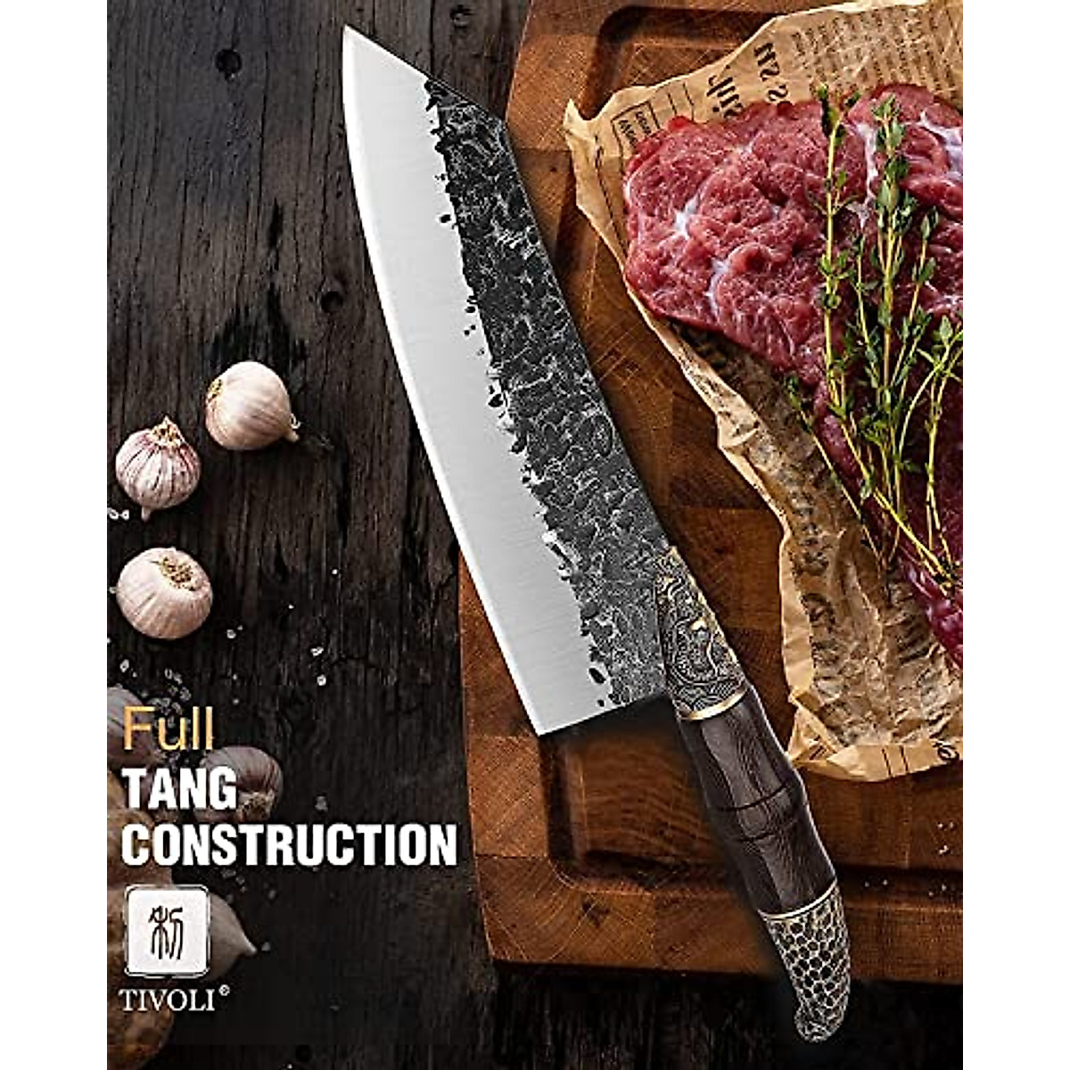 TIVOLI Professional Chef Knife Japanese Gyuto Knife Hand Forged Knife Meat Cleaver Full Tang Butcher Knife for Vegetables Meat Cutting for Kitchen Outdoor Cooking knifes Thanksgiving Christmas Gift