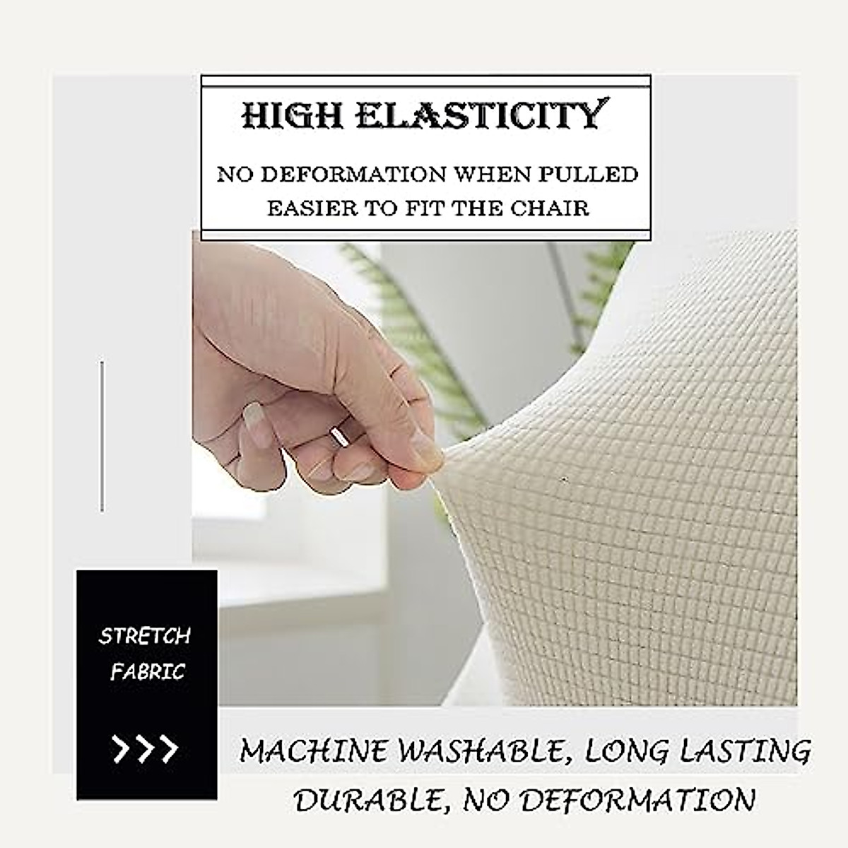 KCCRHIN Checkered Pattern Chair Cover Set of 1/2/4/6 Shell Chair Cover Elastic Thickened Seat Cover Modern Jacquard Chair Cover Curved Back Chair Slipcover for Dining Room Bar,White 6pcs