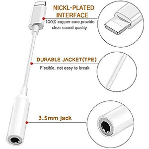 [Apple MFi Certified] 3 Pack Lightning to 3.5 mm Headphone Jack Adapter, iPhone to 3.5mm Audio Aux Jack Adapter Dongle Cable Converter Headphone Adapter for iPhone 13 13 Pro 12 11 XR XS X 8 7 iPad