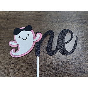 Pink and Black Glitter Halloween Ghost One Cake Topper Halloween Baby Ghost Cake Topper One Ghost Cake Topper for Halloween Girl 1st Birthday Cake Supplies