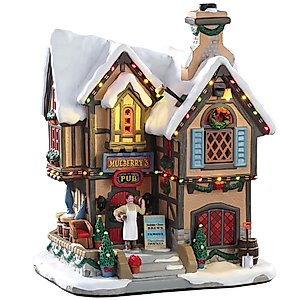 Lemax 95469 Mulberry's Pub, New 2019 Caddington Village Collection, Porcelain Decorated Miniature Lighted Building, X'mas Decor/Gift/Collectible, On/Off Switch, Adaptor Included, 8.07" x 6.50" x 5.71"