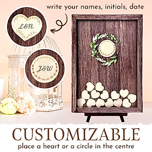 Wedding Guest Book Alternative with Rustic Wooden Rollerball Pen and Stand , Rustic wedding Decoration 80 Hearts Green Wreath , Wedding Guest book , Guest book , guest book wedding reception ,
