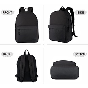 KOPHLY Casual Lightweight Laptop Backpack with USB Charging Port For for Men and Women, School Bookbag for Teens College，Daypack for Short Trip Travel（Carbon Black）