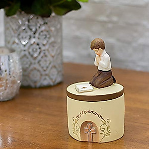 Dicksons First Communion Praying Boy Resin Stone 5 inch Keepsake Box
