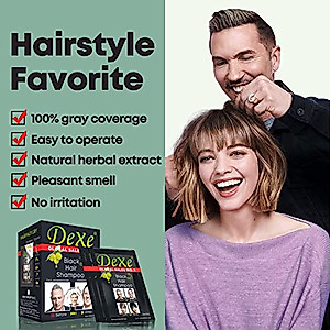 10 PCS Dexe Black Hair Shampoo Instant Hair Dye for Men Women Black Color - Simple to Use - Hair Dye Permanent - Last 30 days - Natural Ingredients, Black Hair Dye Shampoo Great Choice for Woman&Man