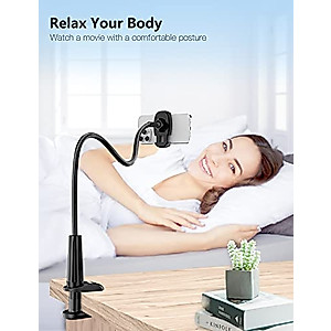Tryone Gooseneck Phone Holder Stand for Bed Flexible Arm Adjustable Cell Phones Mount Clamp on Desk Bedframe Compatible with iPhone 14 Pro Max 13 12 11 X SE Series/Samsung S22 or Other 4"-7" Devices