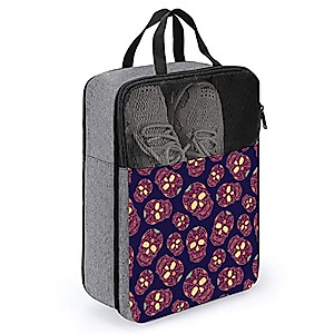 Frcavbin Day of The Dead Skulls Travel Shoe Bag Shoes Carrier with Handle and Zipper Foldable Shoe Puches Organizer for Home storage School starts