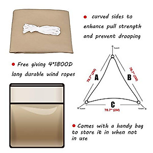 Waterproof Sun Shade Sail with Hardware Kit, Triangle 6'7''x 6'7''x 6'7'' UV Block Canopy for Patio Backyard Lawn Garden Outdoor Activities (Khaki)