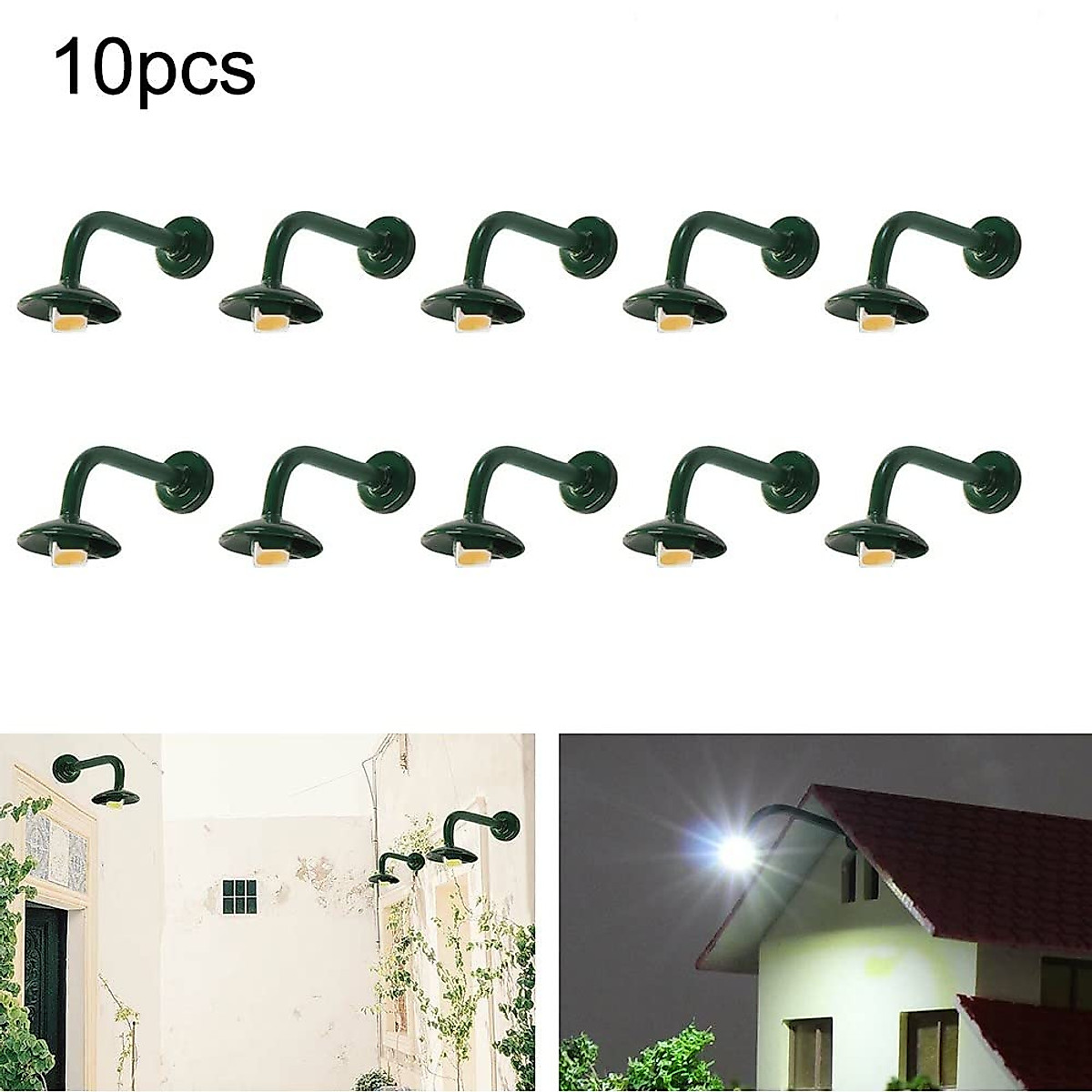 10pcs Model Railway 1:87 Hanging Lamp Outdoor Wall Goose Neck Light HO Scale LED