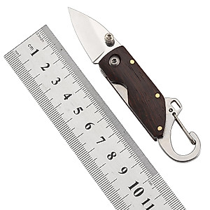 DOSMAMZ Pocket Knife, 1.4" Stainless Steel Double-sided Beveled Grinding Blade, Assisted One-Handed Thumb Stud Opening, Rosewood Handle Folding Knife, Liner Lock EDC Keychain Knife