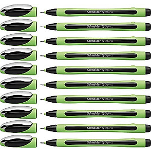 Schneider Xpress Premium Fineliner, 0.8 mm Porous Point, Light Green Barrel, Black Ink, Box of 10 Pens (190001)
