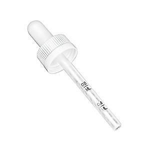 Graduated Dropper Pipette 2.94 inches Long with a 20mm Finish and 0.4ml - 0.8ml Tick Marks; White Rubber Bulb and Child Resistant Closure. Made from Durable BPA Free HDPE Plastic (Pack of 12)