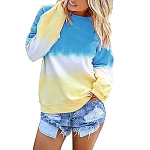 Cegduyi Women Casual O-Neck Gradient Contrast Color Long Sleeve T-Shirt, Pullover Sweatshirt