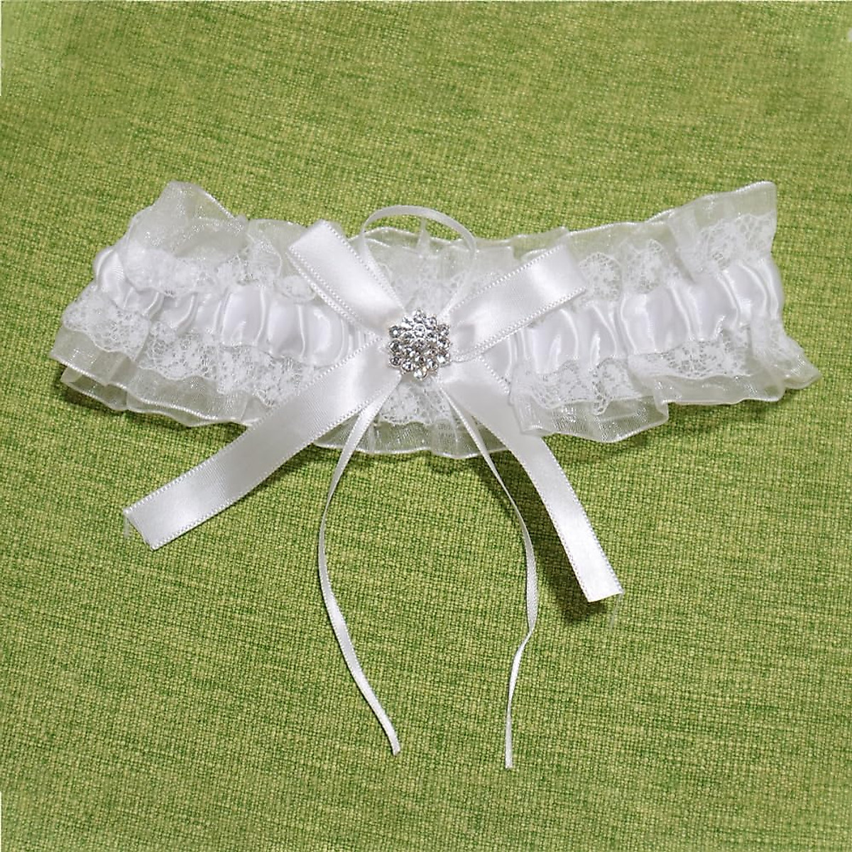 Wedding Garters for Bride Lace Bridal Garters with Bow Stretch Party Leg Garter Belt (White)