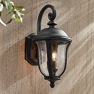 John Timberland Park Sienna Vintage Outdoor Wall Light Fixture Black 22 1/4" Clear Glass Scrolling Downbridge for Exterior House Porch Patio Outside Deck Garage Yard Front Door Garden Home