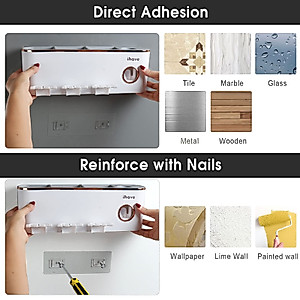 iHave Toothbrush Holders Bathroom Decor with Toothpaste Dispenser, 2 Cups Toothbrush Holder Wall Mounted Bathroom Accessories