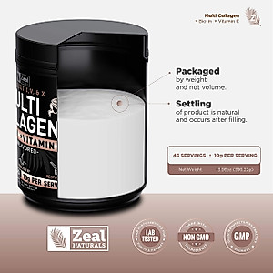 Premium Multi Collagen Peptides Protein Powder (1, 2, 3, 5 & 10) with Vitamin C, Biotin, Hyaluronic Acid, for Hair Skin and Nails - Marine, Bovine, Chicken & Eggshell (Unflavored, 45 Servings)