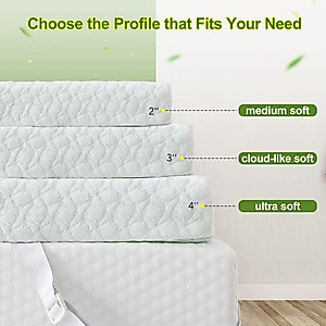 RV Short Queen Mattress Topper, Assile Memory Foam Mattress Topper with Zippered Bamboo Cover, Cloud-Like Soft Bed Topper 4-Inch