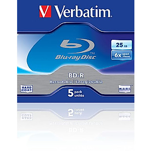 Verbatim BD-R Single Layer 6X Burning Speed Printable Surface Scratchguard Plus Pack of 5