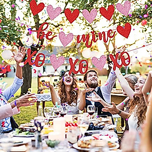 Valentines Red and Pink Glittery Be Mine Banner Glitter XOXO Banner and Heart Garland Banner for Valentines Day Decorations Wedding Proposal Engagement Bachelorette Party Decor Supplies