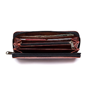 Tree Tribe Handmade Leaf Leather Women's Zip Wallet - Cards + Cash + Coin Purse - Brown