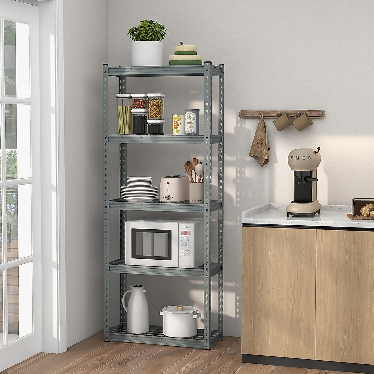 Tangkula 5-Tier Garage Storage Shelves, Heavy Duty Metal Storage Shelving Unit, Adjustable Utility Storage Rack Organizer for Warehouse Kitchen Pantry Basement, 27.5" L x 12" W x 66" H (1, Gray)