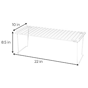 Smart Design Stacking Cabinet Shelf Rack - Extra Large 22 x 10 Inch - Steel Metal Wire - Cupboard, Plate, Dish, Counter and Pantry Organizer - Kitchen - White