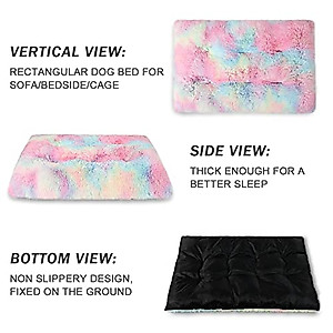 Patas Lague Soft Plush Small Dog Bed for Small Dogs 26''x20''x4'', Faux Fur Fluffy Dog Crate Mat Pet Cat Kennel Pad with Anti-Slip Bottom, Machine Washable Rainbow1