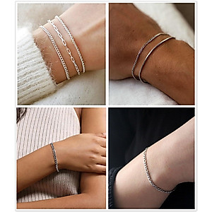 Honsny 6PCS Stainless Steel Bracelets for Women Men,14K Gold Plated Cuban Link Paperclip Chain Bracelet Dainty 6.3/7/7.8/9.5 Inch Stainless Steel Bracelet Set Fashion Jewelry