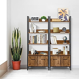 LIANTRAL 5 Tier Bookshelf with Drawers, Tall Bookcase with Shelves, Wood and Metal Book Shelf Storage Organizer, Industrial Display Standing Shelf Unit for Bedroom, Living Room, Office, Rustic Brown